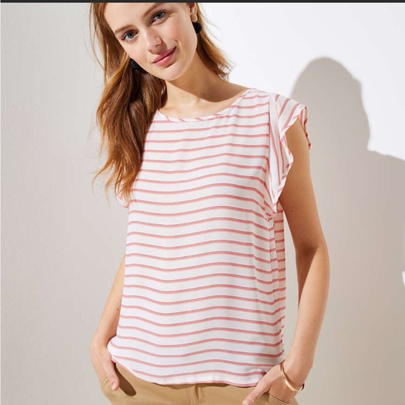 LOFT | Tops | Loft Womens Striped Cutout Back Flutter Top | Poshmark